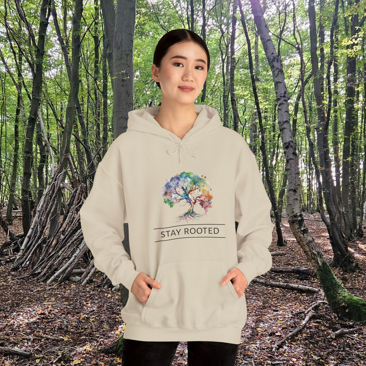 Adult Unisex Hooded Sweatshirt - Colourful Tree of Life 'Stay Rooted ...