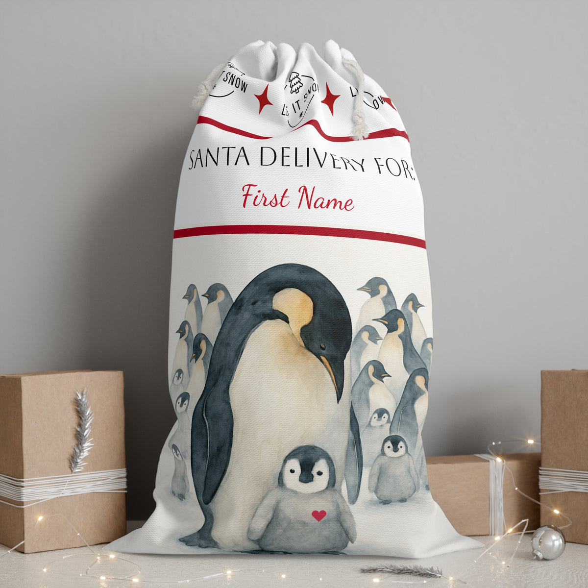 Personalisable Penguin Santa Delivery Gift Sack – Earthly Doodles